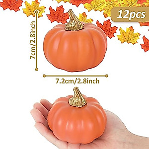 AnyDesign 12Pcs Artificial Pumpkins Fake Foam Pumpkins Mini White Pink Gold Orange Faux Harvest Pumpkins for Autumn Thanksgiving Halloween Holiday Home Party Farmhouse Decorations