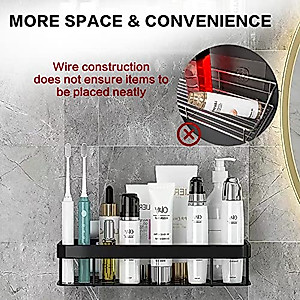 2 Pack Shower Caddy Shelf Organizer Rack, Black Shower Caddy Bathroom Organizer, Rustproof No Drilling Adhesive Shower Shelves with Fixed Removable Hooks for Kitchen Storage, Apartment Decor