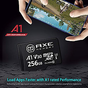 AXE MEMORY 256GB microSDXC Memory Card + SD Adapter with A1 App Performance, V30 UHS-I U3 4K
