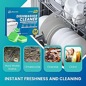 Maravello Dishwasher Cleaner and Deodorizer – 24 Tablets – Dish Washer Machine Deep Clean Descaler Pods for Heavy Duty Grease, Limescale, Hard Water, and Calcium – 12 Months Supply