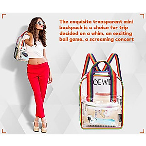MOFASVIGI Clear Mini Backpack, Stadium Approved Clear Backpack, Rainbow Waterproof Clear Bag with 2pcs Detachable Shoulder Straps for Work, Security Check, Sport Event, Concert, School, Beach