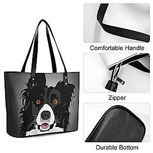 Womens Handbag Dog Border Collie Leather Tote Bag Top Handle Satchel Bags For Lady
