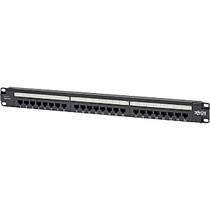 Eaton Tripp Lite Cat6 24-Port PoE+ Patch Panel, RJ45 Ethernet, 1U Rackmount, EIA/TIA 568A/B Wiring Standards for 110 & Krone Terminations, (N252-P24), Black