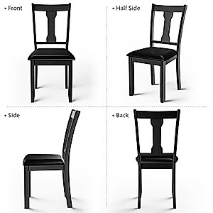 Giantex Set of 2 Black Dining Chairs, Upholstered High Back Kitchen Chairs w/Rubber Wood Frame, Anti-Scratch Foot Pads, Wooden Traditional Dining Side Chairs