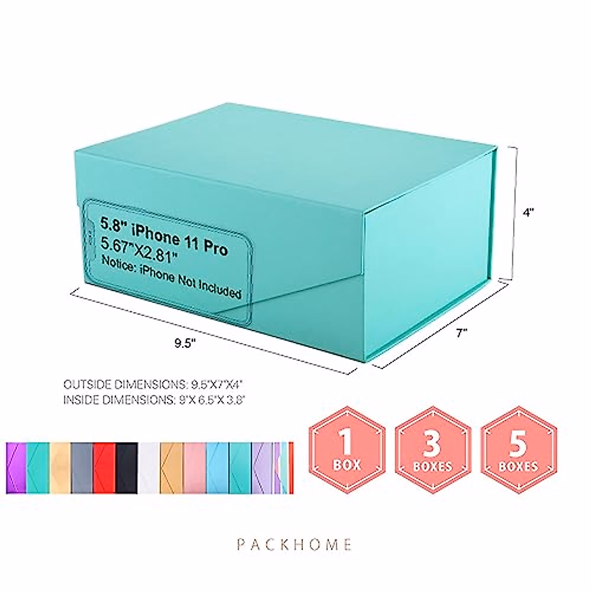 PACKHOME Gift Box 9x6.5x3.8 Inches, Bridesmaid Box, Rectangle Collapsible Box with Magnetic Lid for Gift Packaging (Matte Turquoise, Grain Texture)