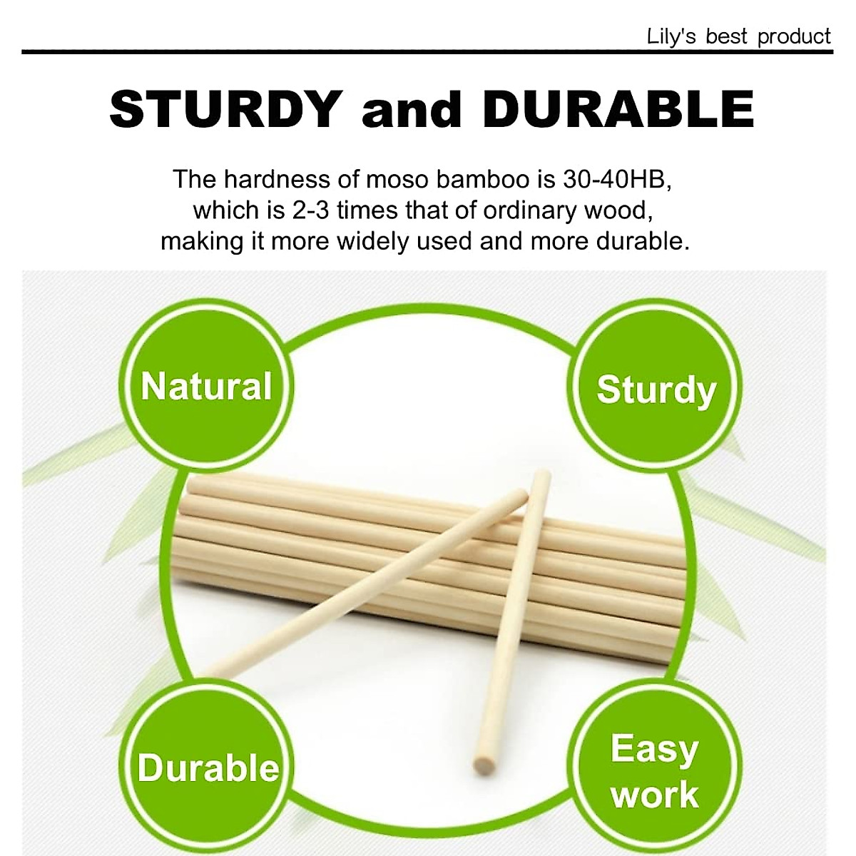 HOPELF 25PCS Bamboo Dowel Rods - 1/2 x 12 Inch - Wooden Sticks for Crafts, DIY Projects