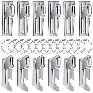Military Can Openers with Key Ring, 2 Styles Stainless Steel Camping Can Opener Military Can Openers Portable Can Opener for Travel, Camping (12 Pieces)