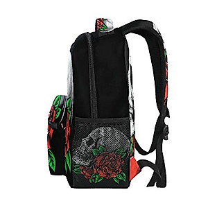 Sugar Skull Roses Backpack Bookbag for Boy Girl Large Travel Laptop Shoulder Bag for Women Men