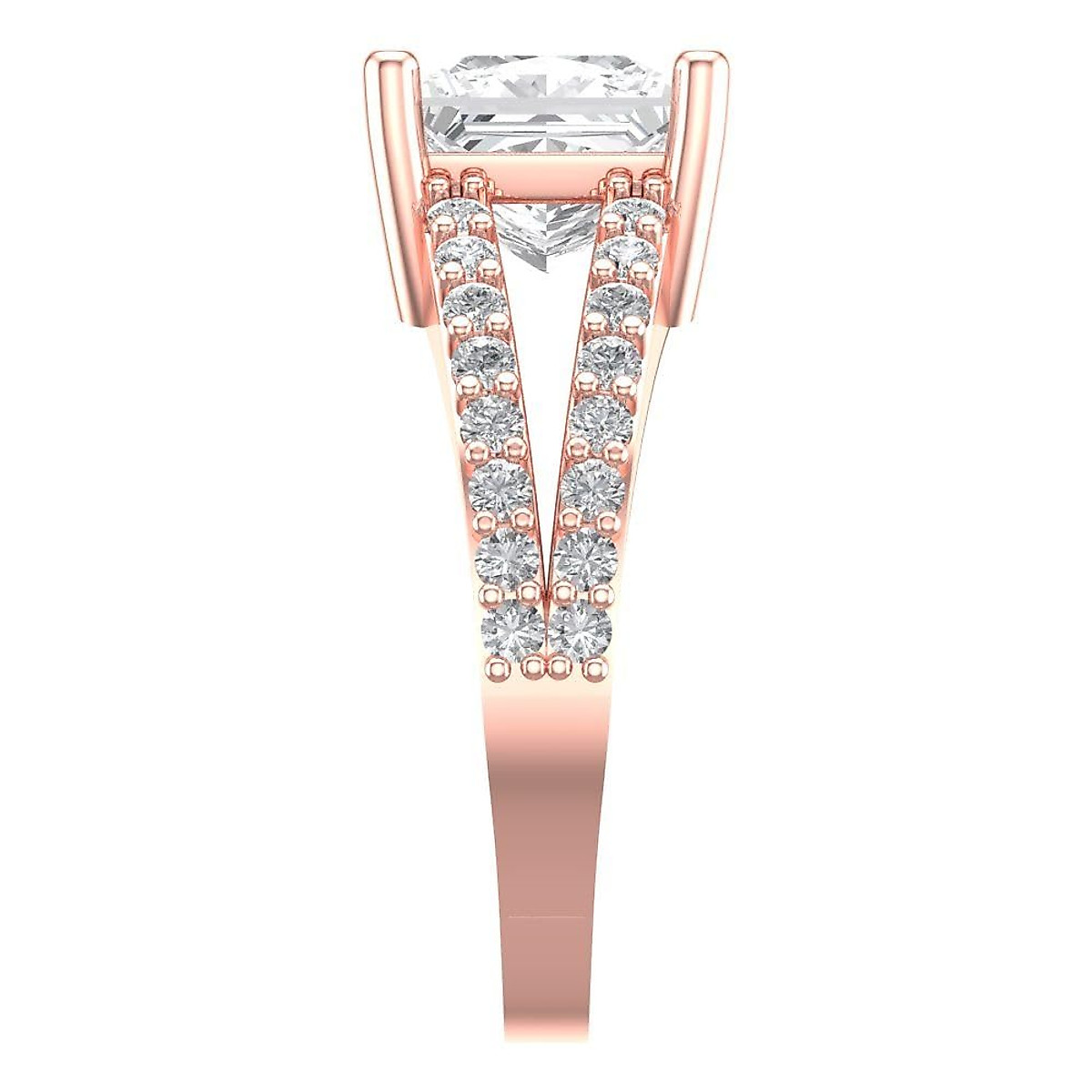 2.43 Ct Princess Cut Clear Simulated Diamond 14K Rose Gold Solitaire with Accents Engagement Promise Bridal Ring Size 4.5