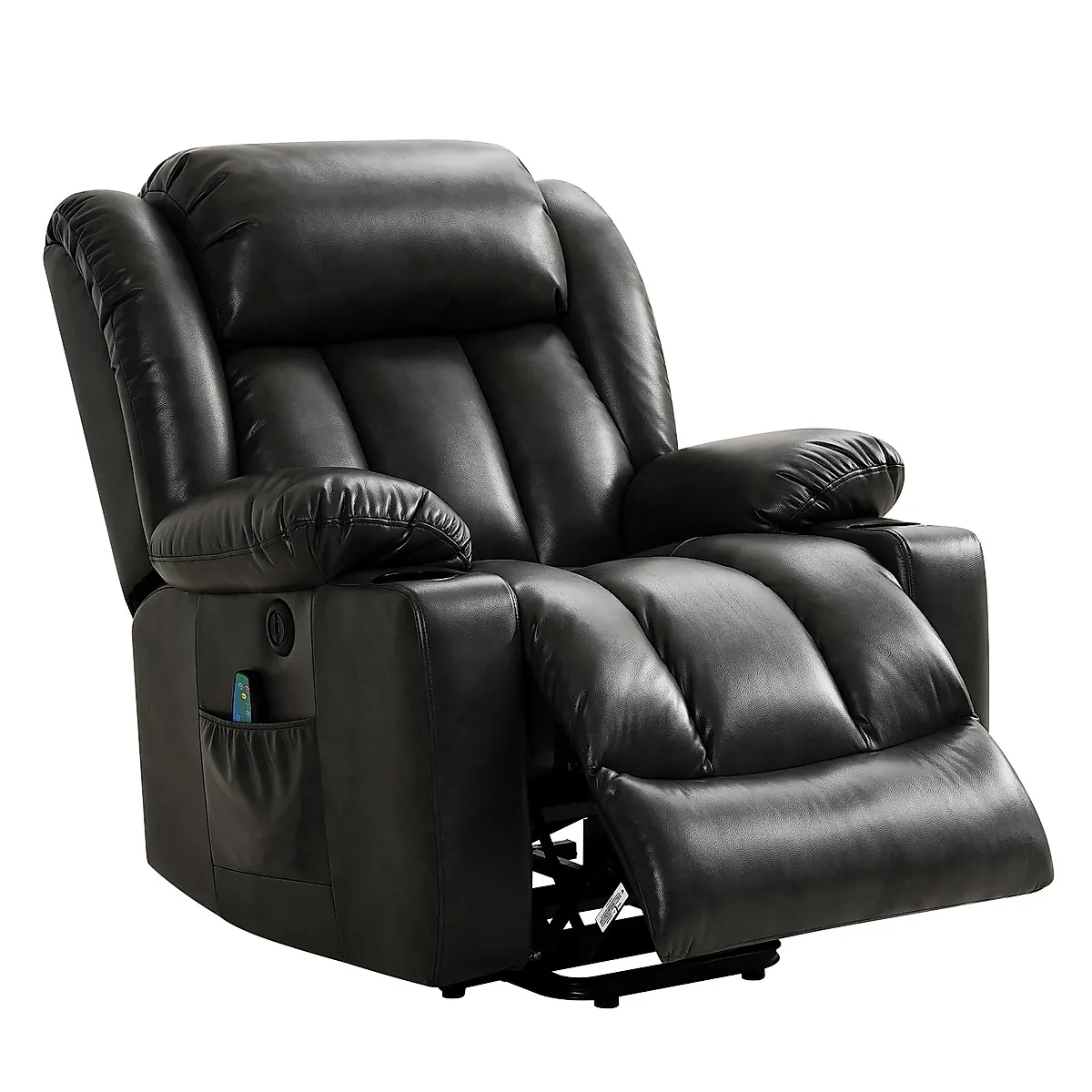COOSLEEP Power Lift Recliner Chair for Elderly with Massage and Heat, Breathable Leather Recliner Chair for Adults, 2 Cup Holders, USB Ports, Electric Support of Metal,Remote Controls(Black)
