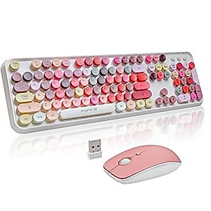 FOPETT Wireless Keyboard and Mouse Sets,Reliable 2.4 GHz Connectivity for PC,Laptop,Smart TV and More (White Colorful)