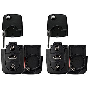 KeylessOption Keyless Entry Remote Key Fob Shell Case Button Pad Flip Key Cover For VW Audi (Pack of 2)