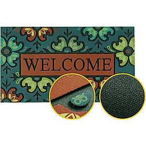 CHICHIC Door Mat Welcome Mat 18x 30 Inch Front Door Mat Outdoors for Home Entrance Outside Entry Way Doormat, Heavy Duty Non Slip Rubber Back Low Profile, Flower Welcome