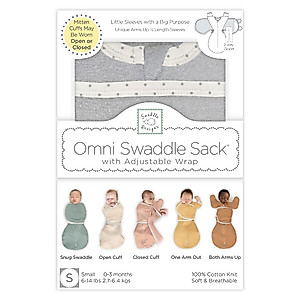 SwaddleDesigns 6-Way Omni Swaddle Sack for Newborn with Wrap & Arms Up Sleeves & Mitten Cuffs, Easy Swaddle Transition, Better Sleep for Baby Boys & Girls, Heathered Gray, Small, 0-3 Months