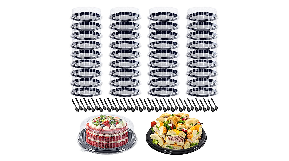 36 Set 12" Catering Trays with Lids & Sporks - Heavy Duty
