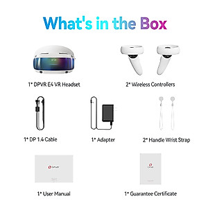 DPVR E4 VR Headsets, PCVR Headset with Controller, 3664x1920 Res, 116° FOV, 120Hz Refresh Rate, Inside-out 6 DoF Tracking, 280g light weight, Virtual Reality Headset for PC, Support SteamVR Games