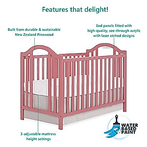 Dream On Me Pacific Acrylic Convertible Crib In Rose, Greenguard Gold Certified, Made Of Durable And Sustainable Pinewood, Three Mattress Height Settings