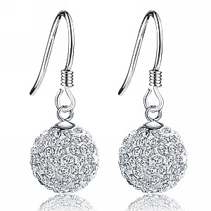 Merdia S925 Sterling Silver Simulated Crystal Ball White Ball Shaped Hook Earrings