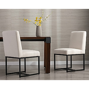 CIMOTA Modern Dining Chair Set of 4, Mid Century Linen Dining Room Chairs Fabric Padded Armless Side Chair with Metal Sled Base for Dining Room/Guest Room, Cream Ivory 4PCS