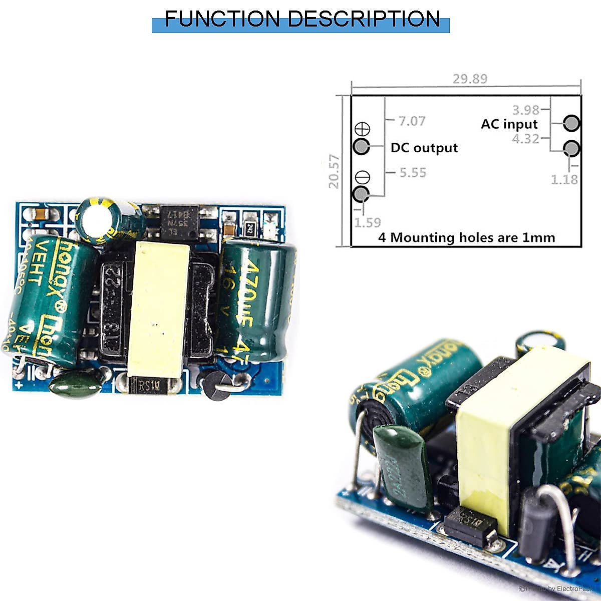 DKARDU 5 pcs AC-DC 12V 450mA Buck Module Power Supply Buck Converter Step Down Module 5.4W Transformers with red and Black Cable