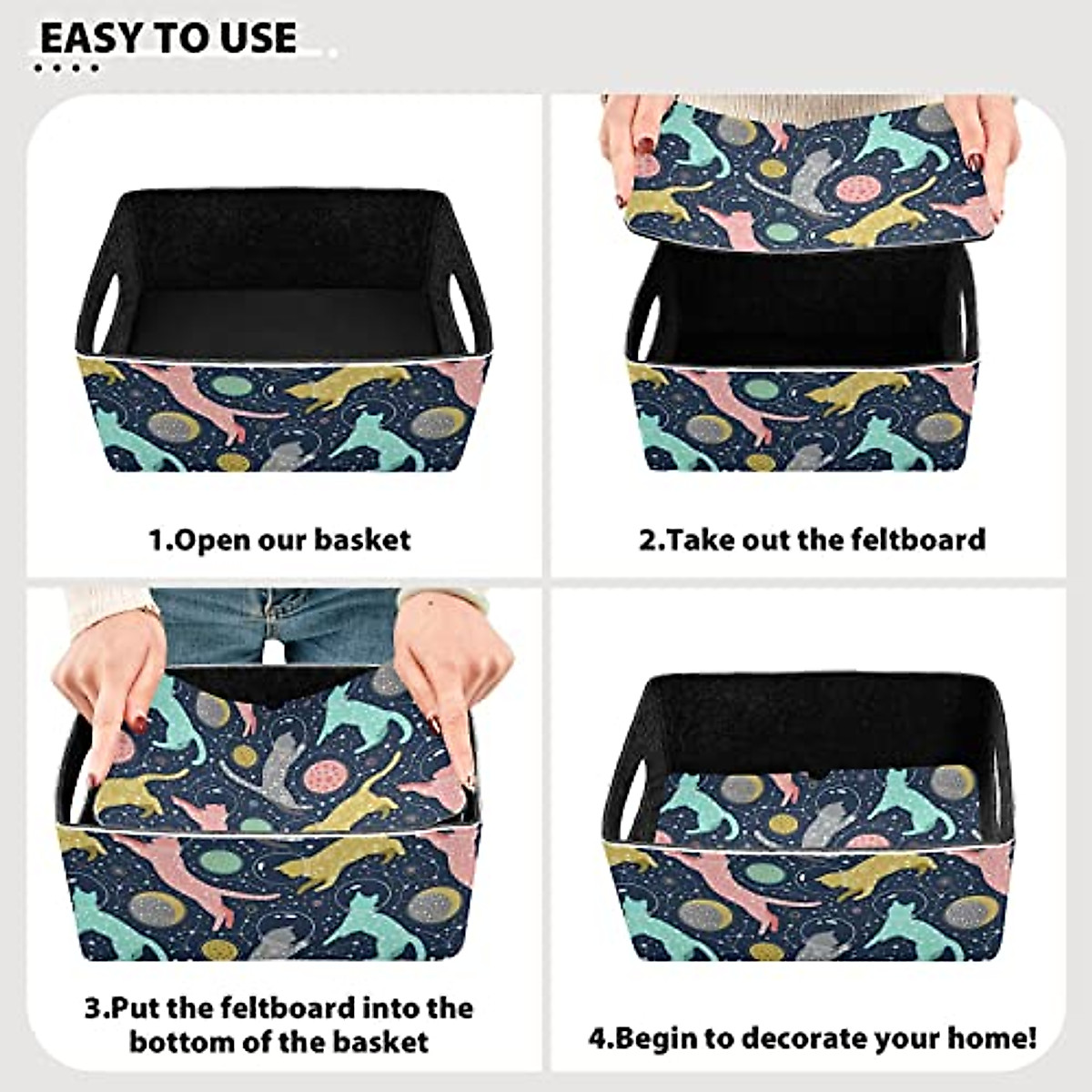 Cats Space Storage Basket Felt Storage Bin Collapsible Towel Storage Clothes Toys Bin Organizer for Pet Supplies Magazine