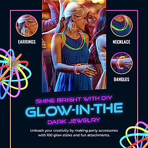 210 PCS Colorful Glow Sticks Party Pack - 100 8' Glow Sticks, 100 Connectors, Fun Accessories - Party Supplies - Glow The Dark Glowing Sticks Fun Party Pack with 8" Glowsticks, Connectors For Weddings