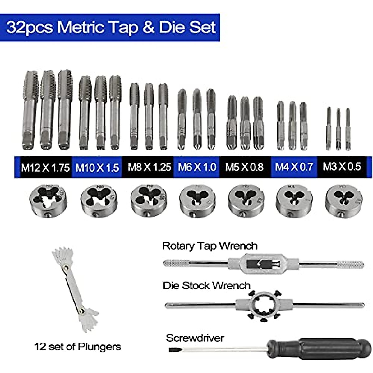 Toolly 32pcs Tap and Die Set, Metric Hardened Steel Tool Set, Essential Threading & Rethreading Tool with Storage Case Perfect for Auto and Machinery Repair