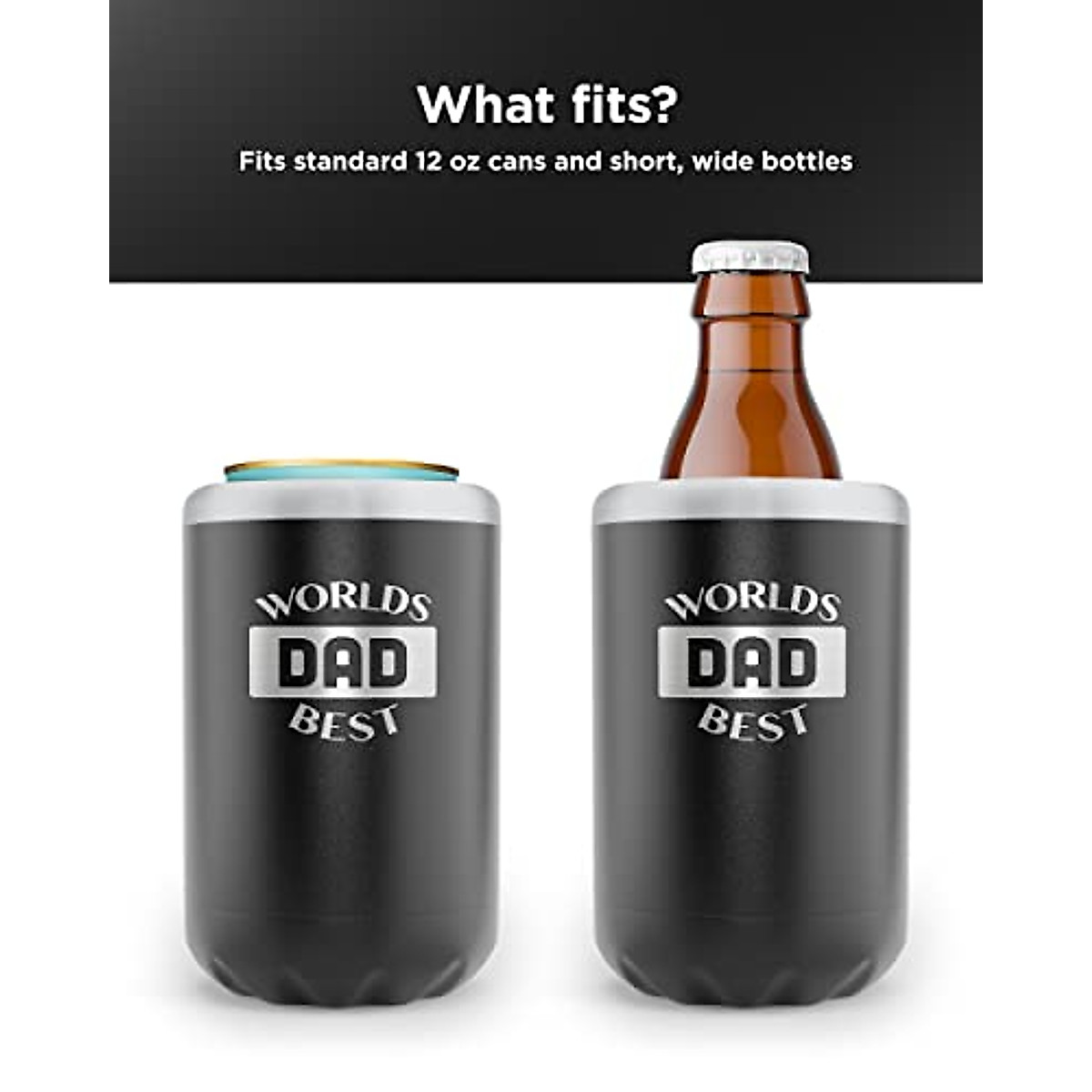 SoHo Can Cooler Gift for Dad, Insulated for 12oz Standard Beer, Soda Can, Tumbler for Fathers Day/Christmas/Birthday Gifts "Worlds Best Dad"(Gift Boxed)