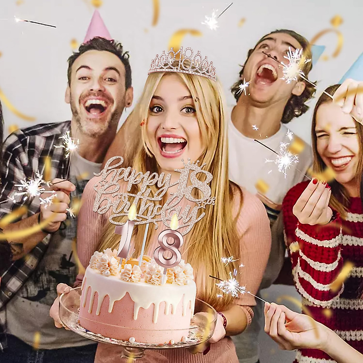 18th Birthday Decorations for Girls, Including 18th Birthday Sash and Tiara, Cake Topper and 18 Candles, 18th Birthday Balloons, 18th Birthday Gifts for Girls, 18th Birthday Party Decorations