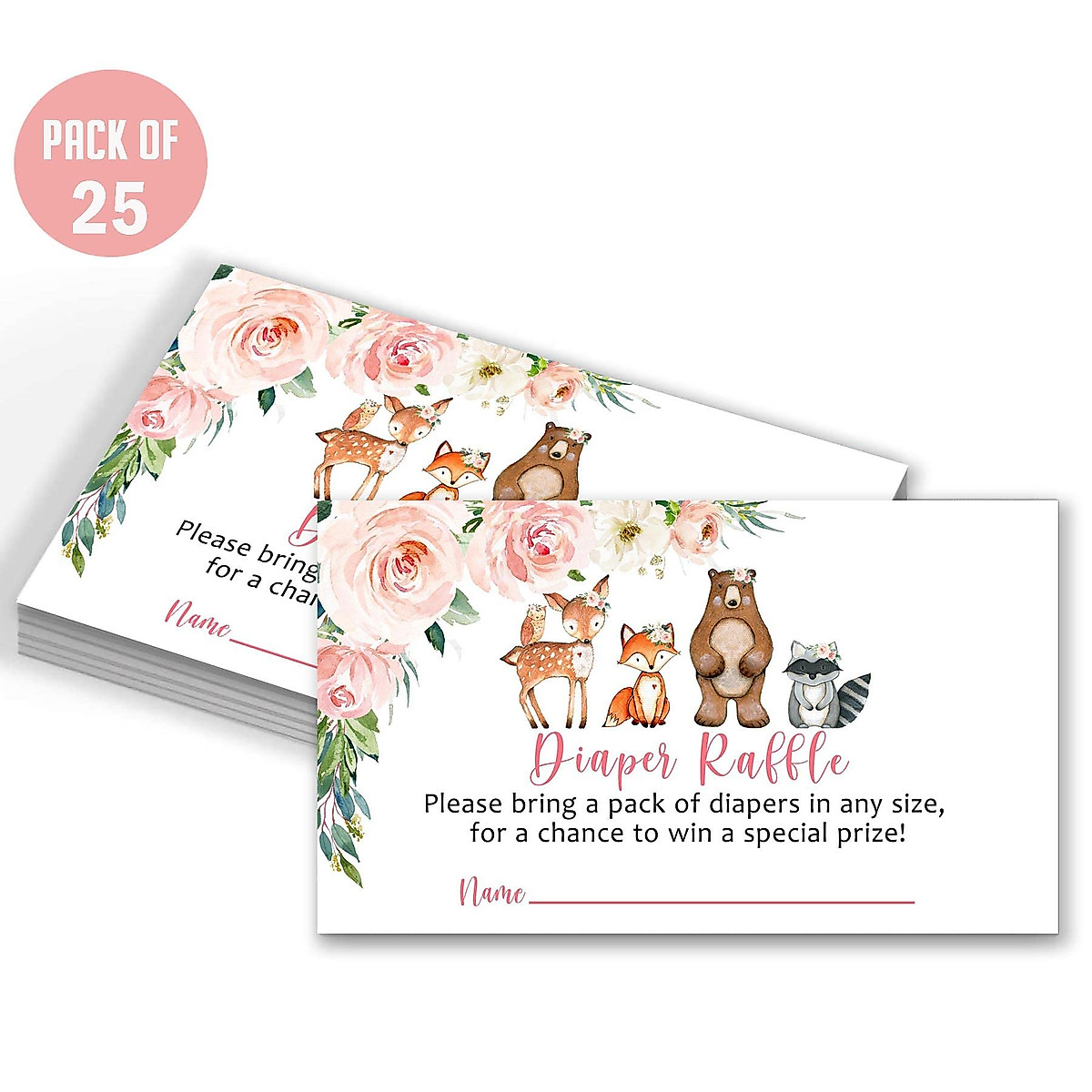 Yuzioey Girl Woodland Baby Shower Invitations, 25 Woodland Floral Invitations Macthing Envelpoes, Diaper Raffle Tickets, Book Request Cards, Forest Creatures Invitations