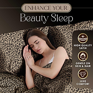 2 Pack Standard Pillow Cases – Silky Smooth Pillow Covers – Satin – Great for Hair & Skin – Luxury – Satin Pillowcase - Set of 2 – Leopard