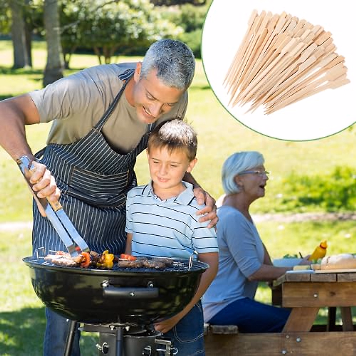 6 inch Bamboo Skewers, 100 PCS Bamboo Sticks for Cocktail Appetizer Toothpicks Kabab Skewers Picks Paddle Wooden Skewers for Cocktail, Fruit, Grilling, Drink, BBQ, Fondue(6 Inch)