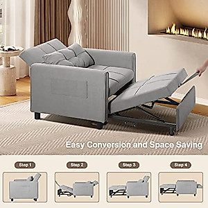 Noelse Sleeper Sofa Chair Bed, Convertible Sofa Chair 3-in-1, Adjustable Sleeper Chair Pullout Sofa Bed with Modern Linen Fabric for Living Room Apartment Small Space, Grey