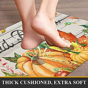 Pauwer Fall Pumpkin Kitchen Rugs Set of 2, Farmhouse Kitchen Floor Mat, Non Slip Anti Fatigue Kitchen Mats for Floor, Waterproof Cushioned Kitchen Runner Rug Set Fall Harvest Thanksgiving Decor