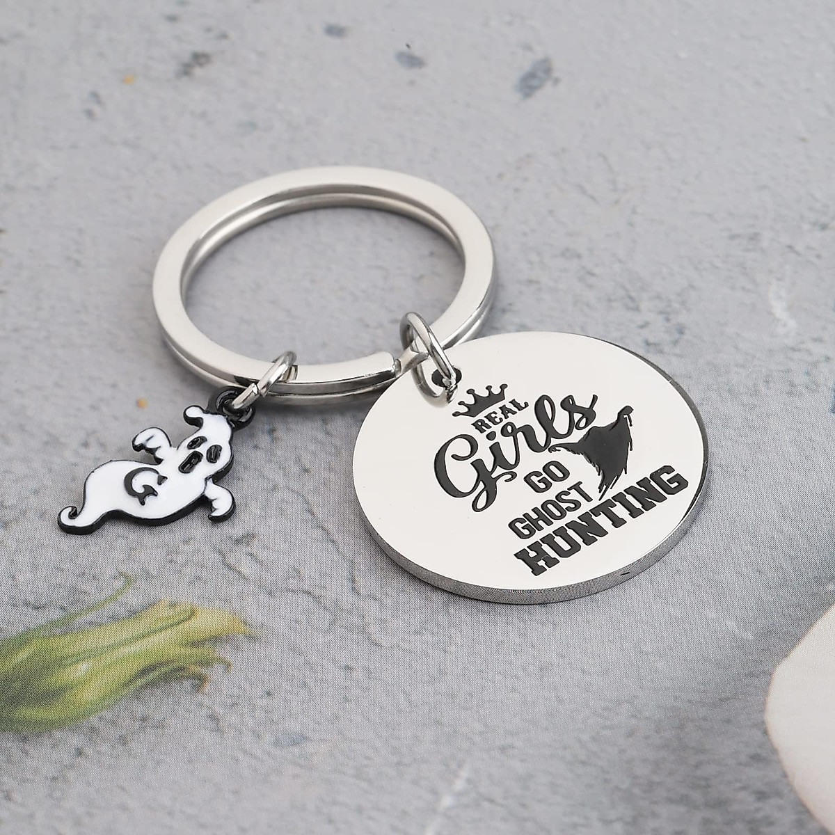 TIIMG Funny Paranormal Gift Real Girls Go Ghost Hunting Keychain for Ghost Hunter (GHOST HUNTING)