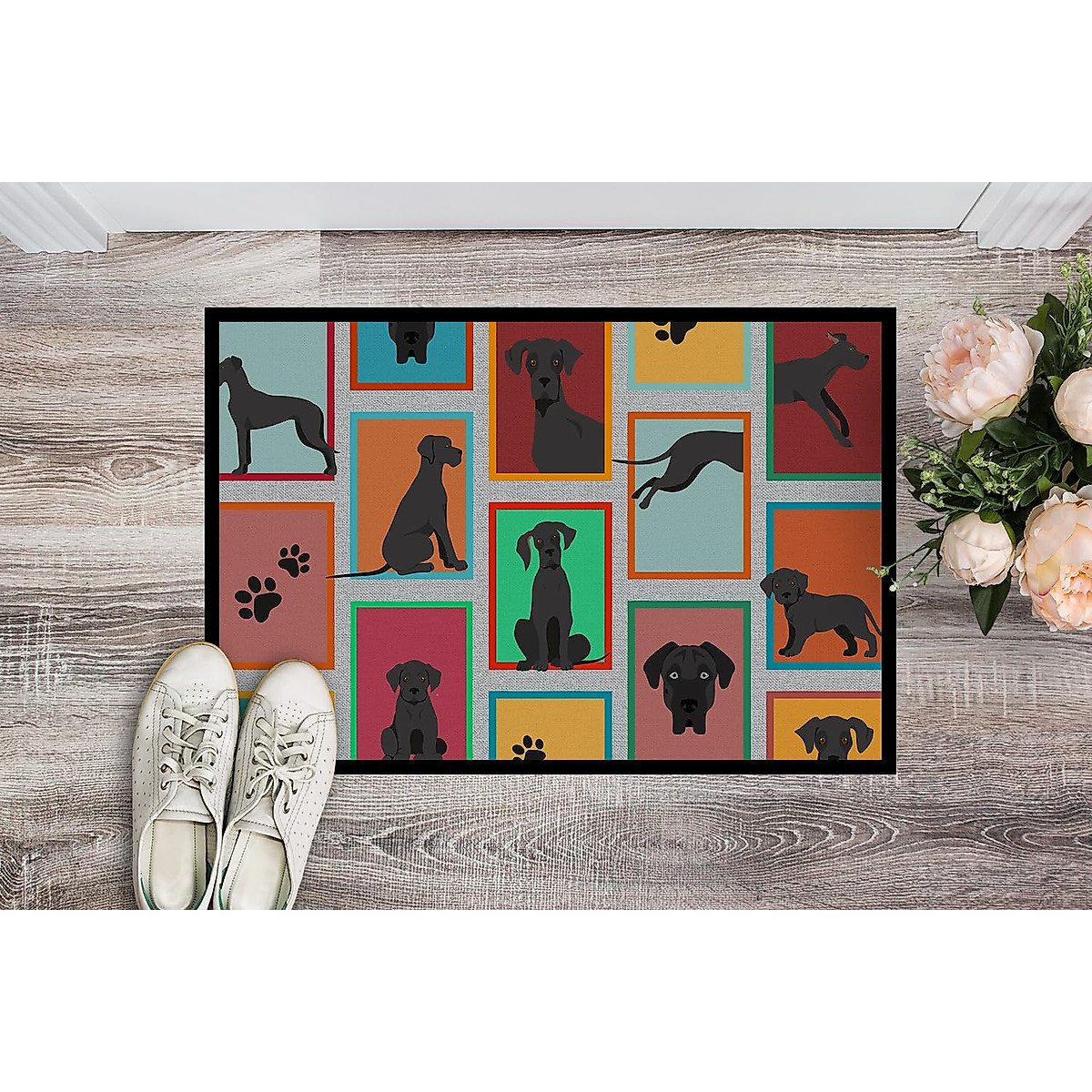 Caroline's Treasures MLM1156MAT Lots of Black Great Dane Doormat 18x27 Front Door Mat Indoor Outdoor Rugs for Entryway, Non Slip Washable Low Pile, 18H X 27W
