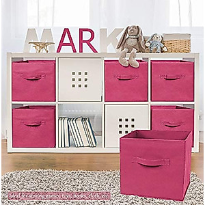 HOMESTO 11-Inch Fabric Foldable Storage Cubes Organizer with Handles - Collapsible Bins - Convenient for Organizing Clothes or Kids Toy Cubby (Pink, 6 Pack)