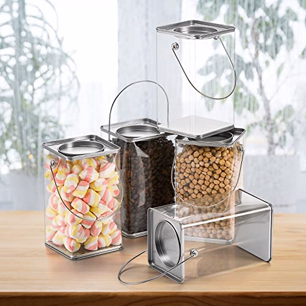 Hedume 9 Pack Clear Paint Can Containers with Metal Lids, 6 Inches Tall Square Empty Paint Storage Cans, Arts & Crafts Paint Buckets for Decorative & Party Use, Great for Party Favors, Decor and DIY