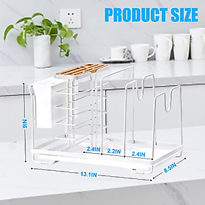 MoonlyTree Kitchen Counter Organizer Knife Block, Anti-Slip Silverware and Utensils Storage with Vertical Knife Holders, Kitchen Rack Cabinet Organizer for Pans Sheets, Cutting Boards and Pot Lids