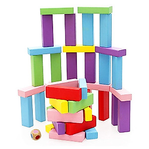 Lewo Wooden Stacking Board Games Building Blocks for Kids Boys Girls- 48 Pieces