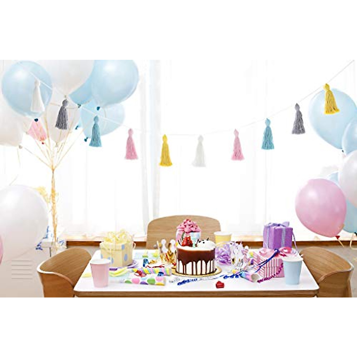 Mkono 2 Pack Tassel Garland Boho Cotton Pastel Banner for Thanksgiving Christmas Birthday Party Decor, Rainbow Wall Hangings for Classroom, Nursery, Kids Girls Bedroom, Baby Shower Wedding Decor