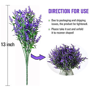 SAYW Artificial Flowers 10 Bundles Artificial Lavender Fake Flowers, Lifelike UV Resistant No Fade Faux Plastic Plants for Indoor Outdoor Home Office Garden Wedding Decorations(Purple)