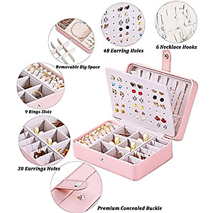 QBestry Travel Jewelry Organizer for Women Girls Stud Earring Organizer, Travel Jewelry Case Earring Jewelry Box for Girls Mini Earring Box Holder Storage Case Organizer for Necklace Rings, Light Pink