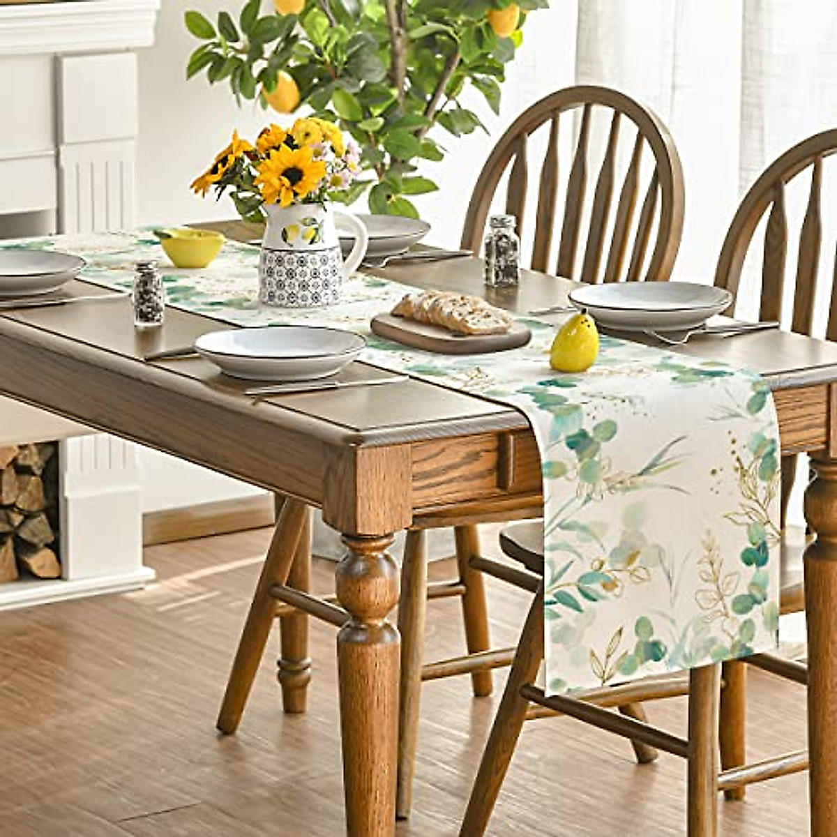 Artoid Mode Beige Greenery Eucalyptus Summer Table Runner, Spring Seasonal Anniversary Holiday Kitchen Dining Table Decoration for Indoor Outdoor Home Party Decor 13 x 72 Inch