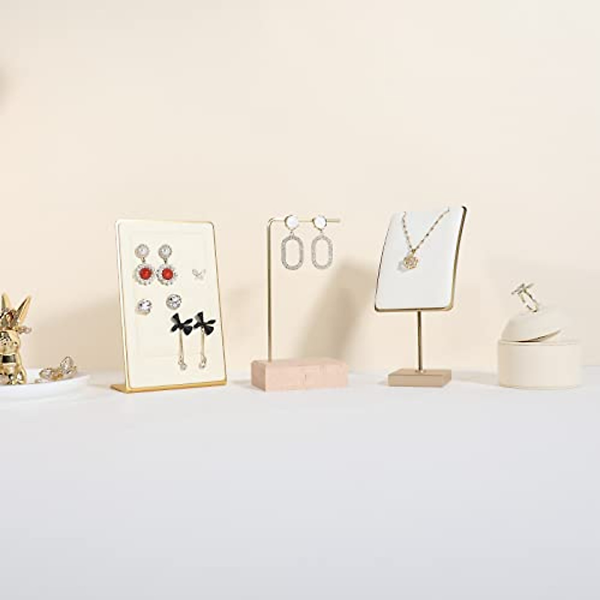 GemeShou brass earring display stands for selling, wooden ear ring holders for jewelry, single stud holder jewelry display【Brass earring stand Height-Beech】