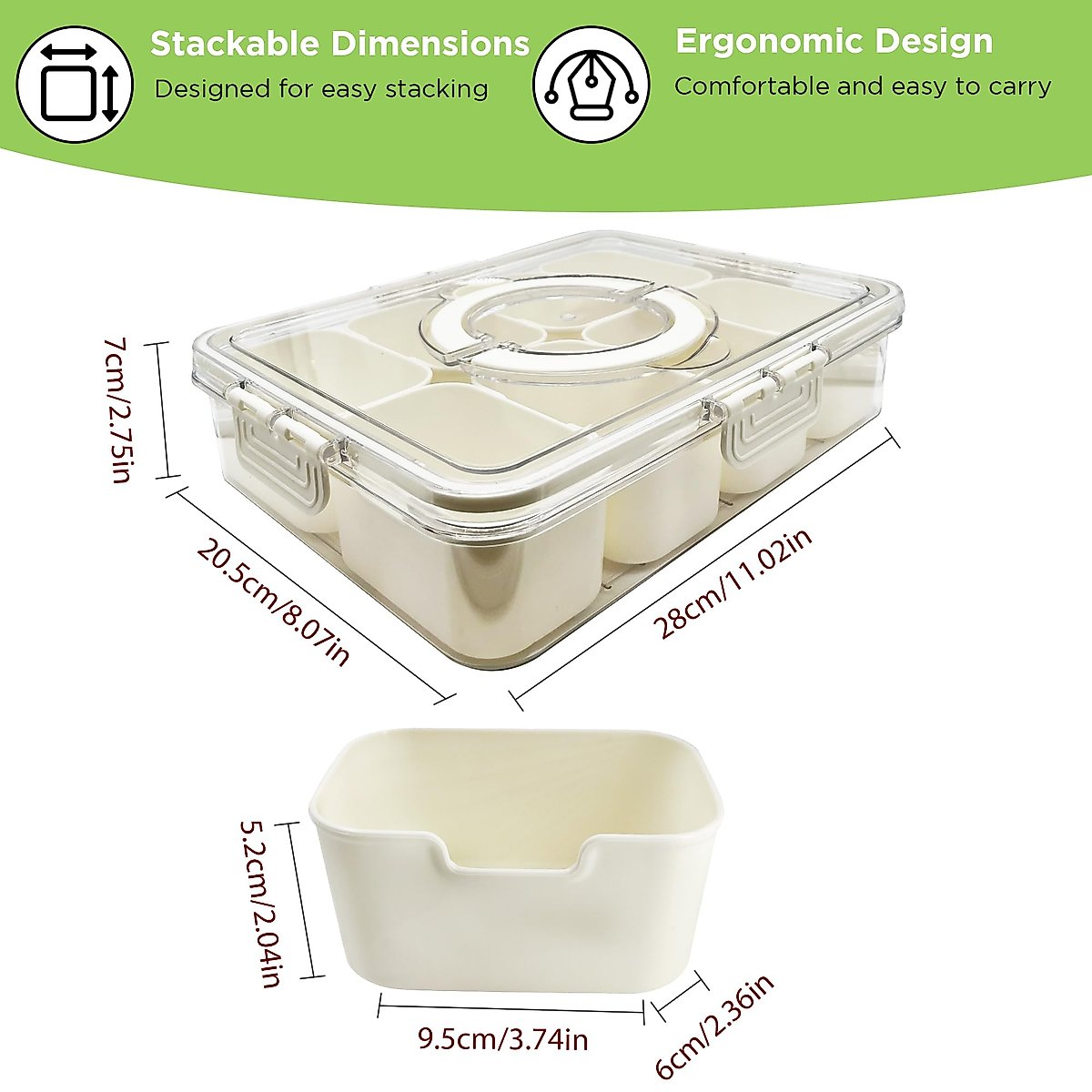SnapWave Snackle Box Container - Snack Box Container - Snackle Box - Divided Serving Tray with Lid - Snack Tray - Snack Boxes - Snack Tray with Lid - Snacklebox - Snackle box Charcuterie Container