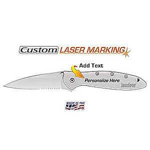 Kershaw Custom Laser Engraved Leek Knife 1660ST Silver Handle with Silver Serrated Blade Edge