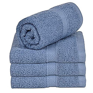 TALVANIA Hand Towels - 100% Cotton Bathroom Towel Set Hotel Spa Quality 600GSM - Super Soft Absorbent - Use for Home Bath Hand Face - 16” X 28” - Set of 4 (Blue)