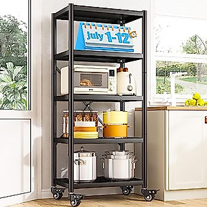 REIBII Storage Shelves for Storage Heavy Duty Shelving Unit with Wheels 5-Tier Metal Shelving Adjustable Storage Shelf Load 1160 LBS Kitchen Bathroom 23.6" W * 15.7" D * 65.4" H