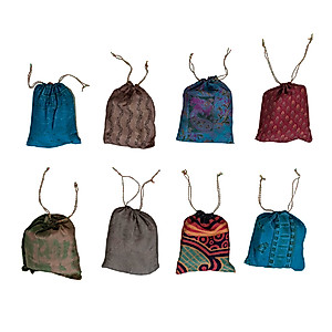 Creative Co-Op Found Vintage Silk Drawstring Bag, Multicolor (Each Will Vary) Scarf, Multi